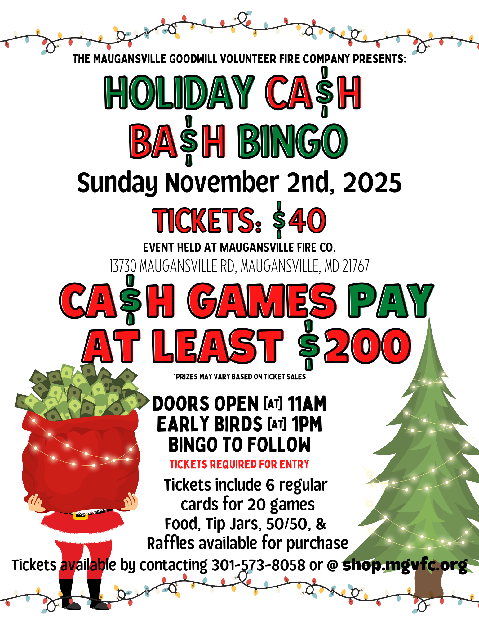 Holiday Cash Bash Bingo - 2025 - MGVFC Fundraising